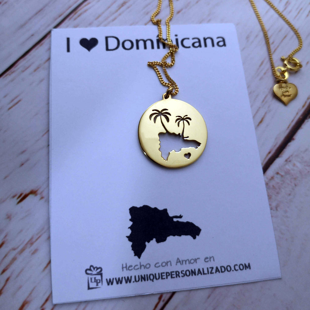 CADENA DIJE CIRCULAR MAPA RD CON PALMAS – Unique Personalizado